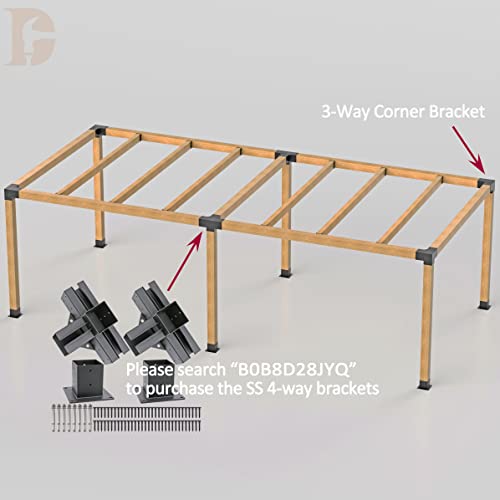 Deck Man 4x4(Actual Size: 3.5x3.5inch) Stainless Steel 3-Way Right Corner pergola Bracket with 4 Flange Anchors,Pergola/Gazebo kit (4 Pack)