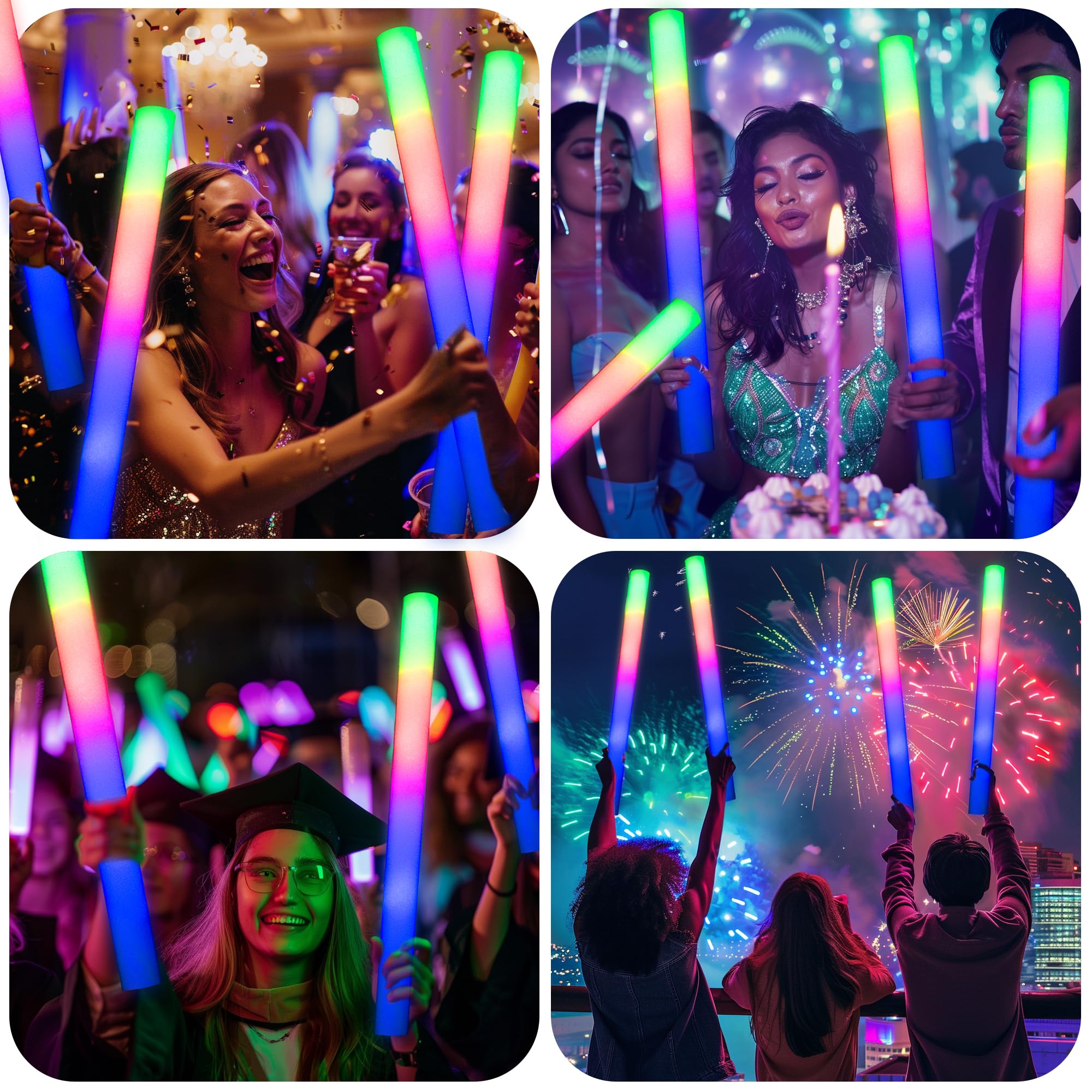 55 Pack led foam glow sticks bulk,white foam glow sticks for adults wedding,wedding glow sticks for reception props,light up foam sticks,light sticks for parties bulk,party light sticks pack.