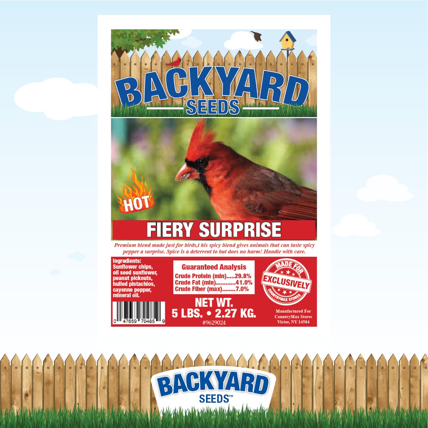 Backyard Seeds Fiery Surprise Hot Pepper Flavored Bird Seed Blend 5 Pounds