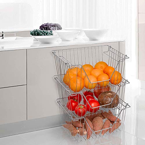 Homics Stackable Storage Wire Baskets, Freezer Baskets for Chest Freezer Open Front Pantry Organization and Storage Fruit Vegetable Baskets Potato and Onion Organizer Bins, 3 Packs
