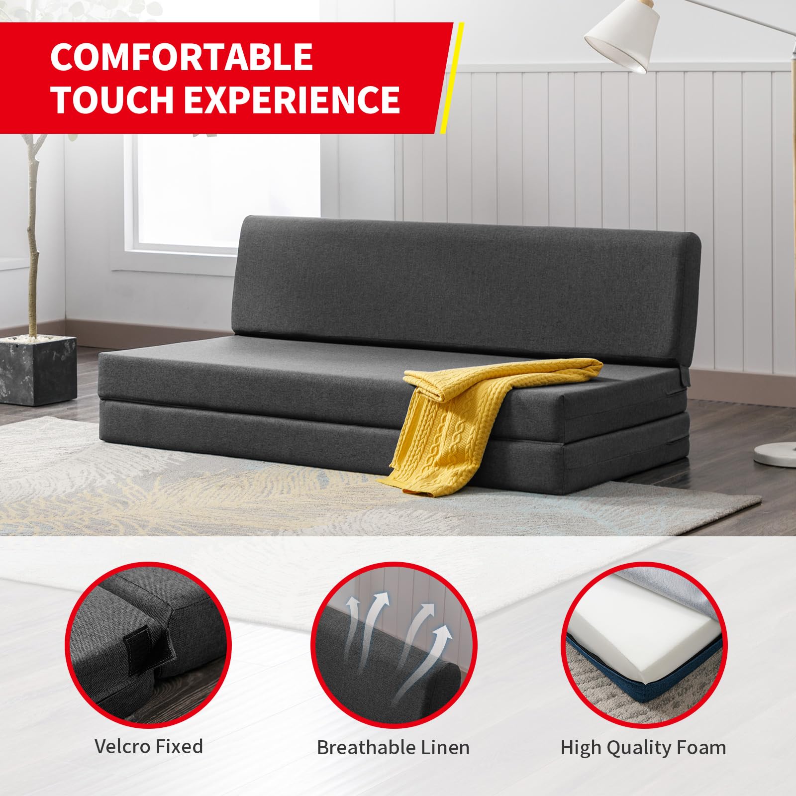 PUREMIND Sofa Sofabed, Full Size, Dark Grey