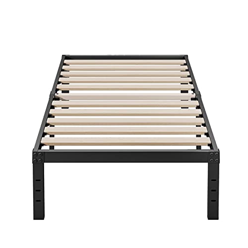 Auroral Zone Twin Bed Frame 14 Inches Tall 3 Inches Wide Wood Slats with Better Support for Foam Mattress No Sagging No Slip, No Box Spring Needed, Noise Free, Easy Assembly-Black