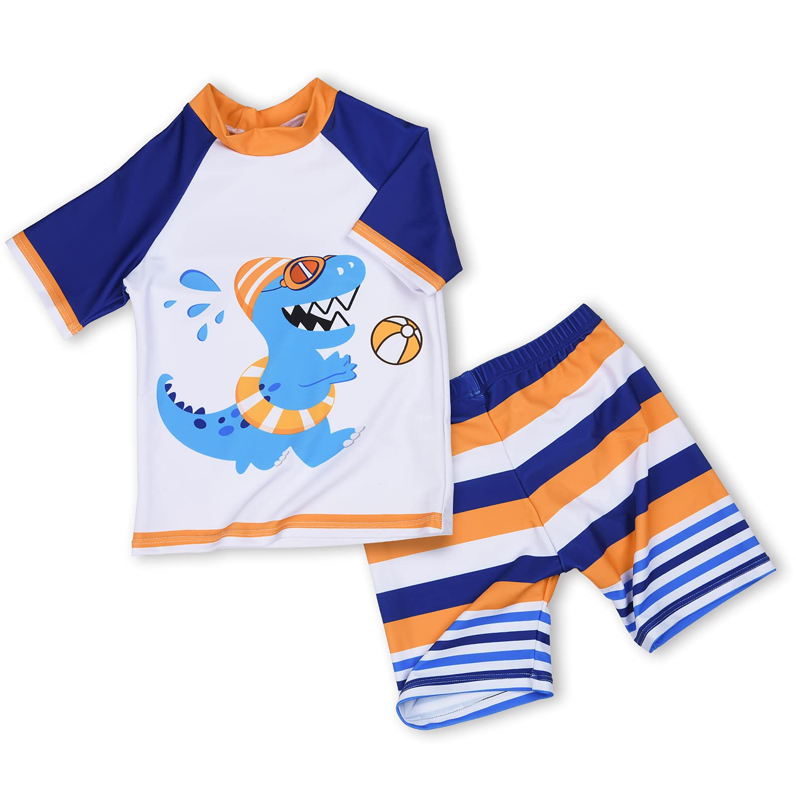 Toddler Boys 2-Pieces Dinosaur Bathing Suit Trunk and Rashguard Kids T-Rex Printed Swimwear Swimsuit Short Sets