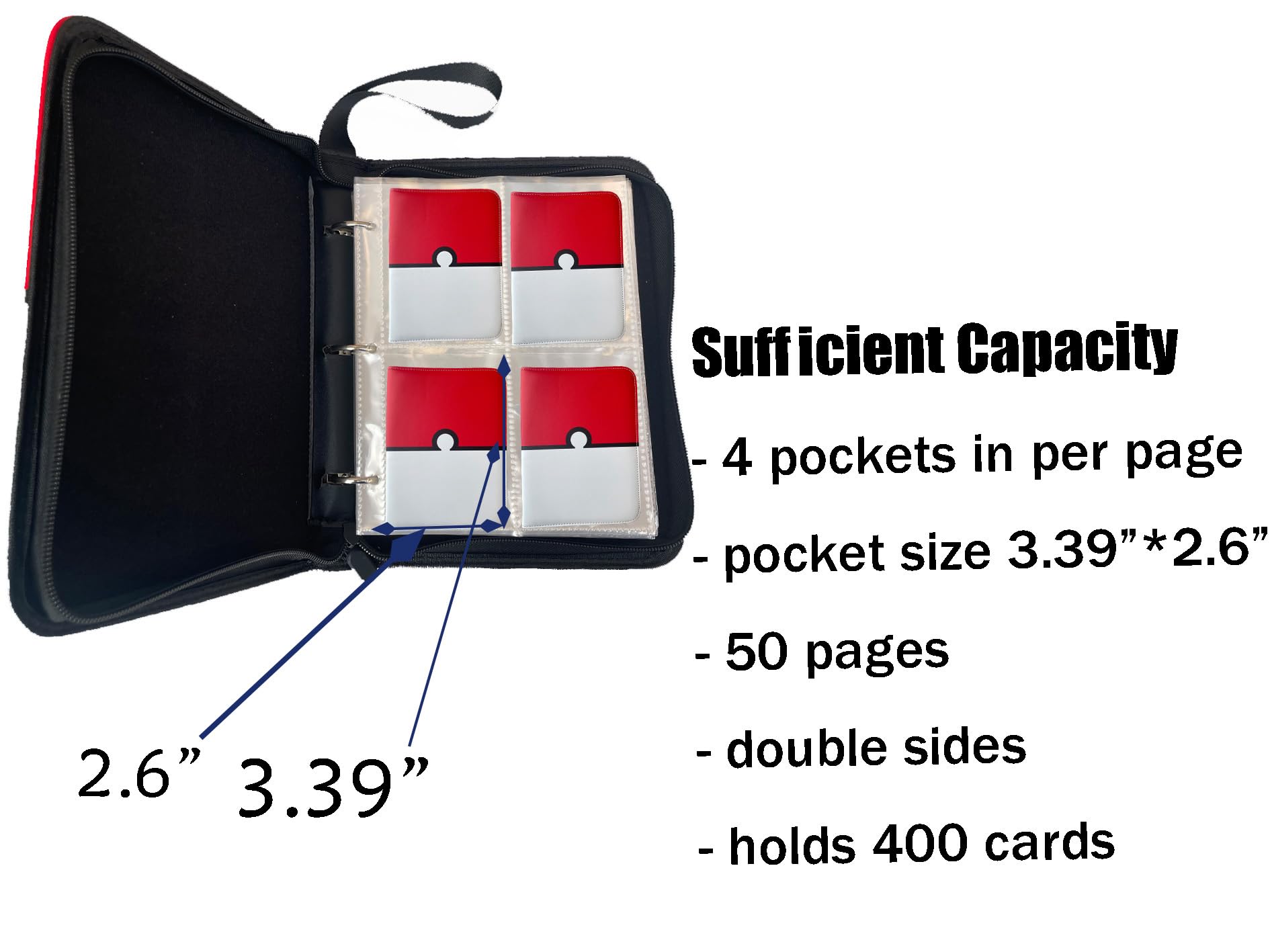 Binder for Pokemon Card Binder of 400 Card Collection/4 Pocket Card Binder/Trading Card Binder/Card Album with Zipper, 50 Sheets