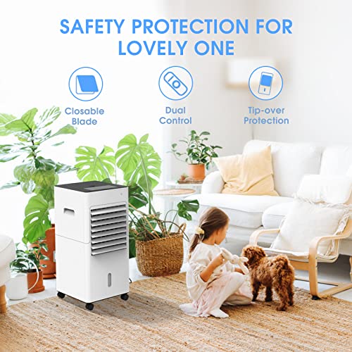 AGILLY 3-in-1 Evaporative Air Cooler, 3 Wind Speeds, 60°Oscillation Swamp Cooler, 12H Timer, Remote Control & LED Screen, Portable Air Conditioner Fan for Small Room Home & Office, White