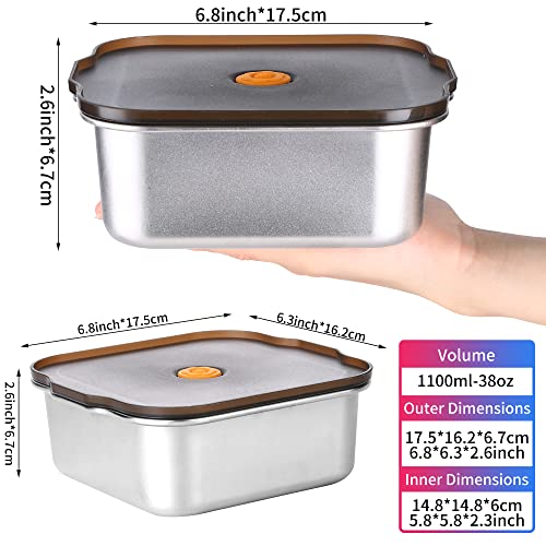BEFOY Stainless Steel Food Storage Containers with Lids 1100ML* 3 Food Lunch Box Containers Leak-proof Light Easy Set with Air Vent Snack Boxes for People, Kitchen Storageā¦