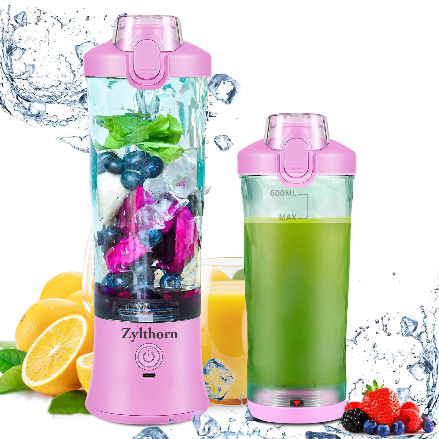 ZYLTHORN Portable Blender,Personal Size Blender for Shakes and Smoothies with 6 Blades,20 Oz Mini fresh juicer Blender Cup USB rechargeable with Travel Lid for Home,Office & Gym (Purple)