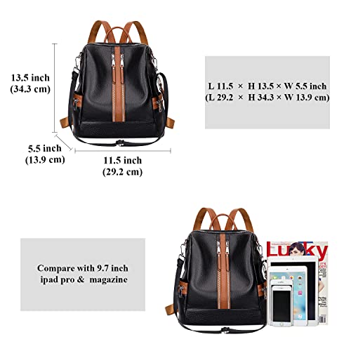 ALTOSY Genuine Leather Backpack Purse for Women Convertible Shoulder Bag Crossbody Bag with Laptop Compartment(S77 Black/Brown)