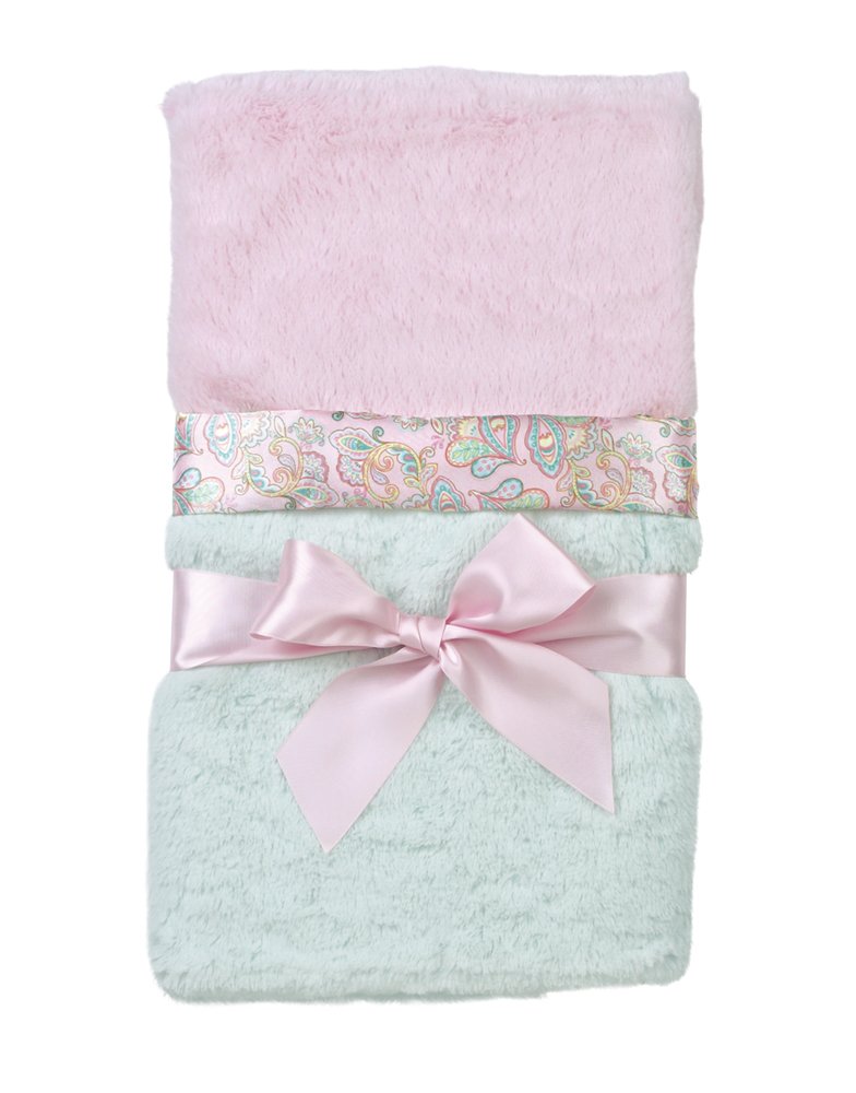 Bearington Baby Large Silky Soft Crib Blanket (Pink & Teal), 36" x 29"