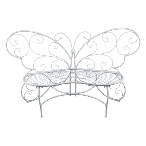 Alpine Corporation 62"L Indoor/Outdoor 2 Person Metal Butterfly Shaped Garden Bench, White