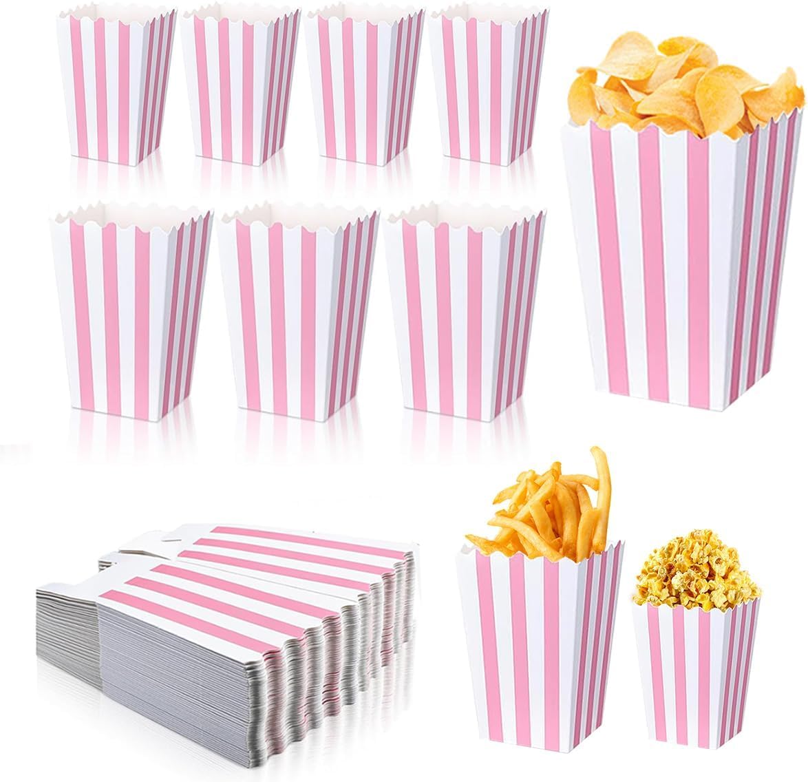 40 Piece pink Paper Popcorn Boxes - Paper Popcorn Buckets - pink and White Popcorn Bags for Popcorn Machine, Movie Theater Decor Popcorn Container, Carnival Circus Party Popcorn Bowl.(40 Boxes large)