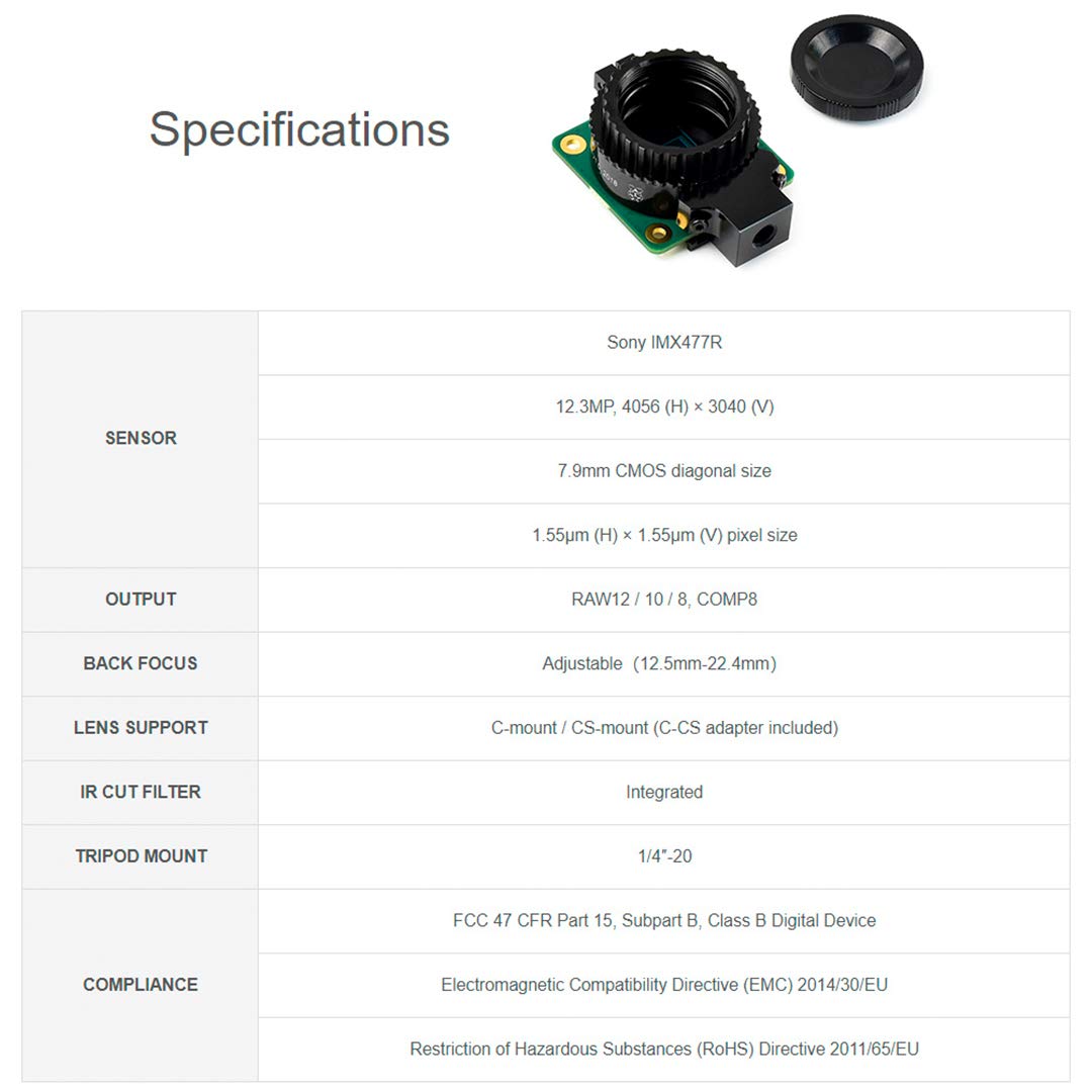 Raspberry Pi HQ Camera Module with Case for Raspberry Pi 4B/3B+/3B/2B/A+/Zero/W/Zero WH,12.3MP IMX477 Sensor Support C- and CS-Mount Lenses, Alternative for Raspberry Pi Camera Module V2 (8 Items)