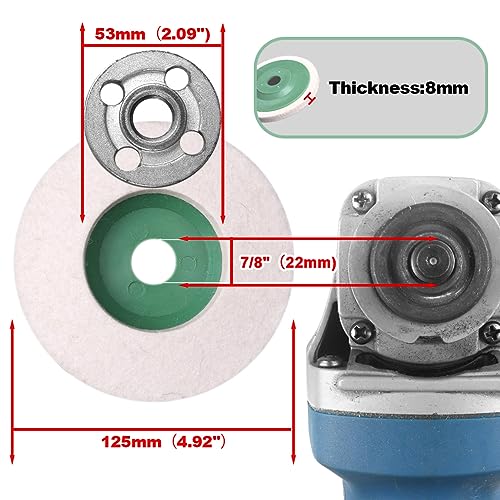 ATOPLEE Wool Polishing Wheel Disc,10pcs 5" x 7/8" Arbor Buffing Wheel for Angle Grinder,Wool Felt Polishing Wheel for Metal,Marble,Wood(Hole Diameter:22mm)