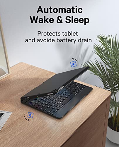 Earto 6th Generation Case with Keyboard, 5th Generation Keyboard, Air 2, Air 1, Pro 9.7 inch, 7 Color Backlit, 360° Roatate Wireless Keyboard Case, Black