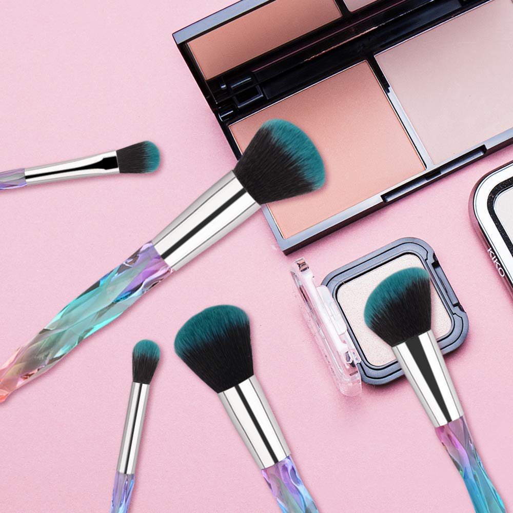 Makeup Brushes Set Crystal Handle - 10pcs Colorful Diamond Cosmetic Kabuki Brushes Foundation Concealer Face Powder Eye Shadows Highlight Brush Kit For Makeup