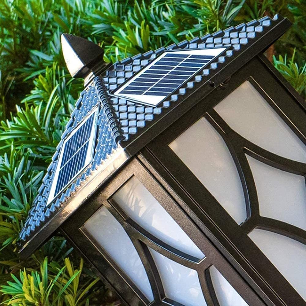 BOOHR Outdoor Solar Post Lights, IP65 Waterproof Antique Lawn Lights LED 2-Color Light Exterior Pillar Lights Fixture for Home Garden