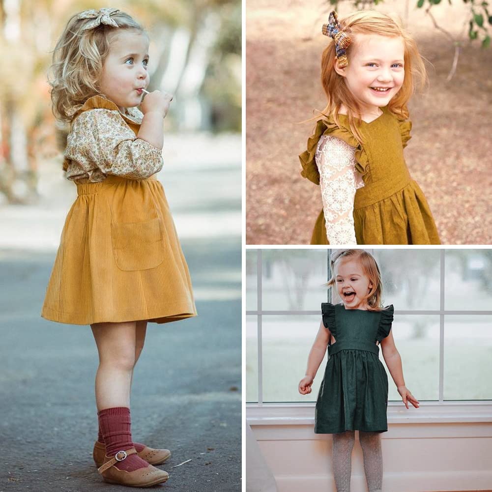 Simplee kids Casual Girl Fall Dress Solid Green Corduroy Holiday Girl Dress with Pockets 10 Years