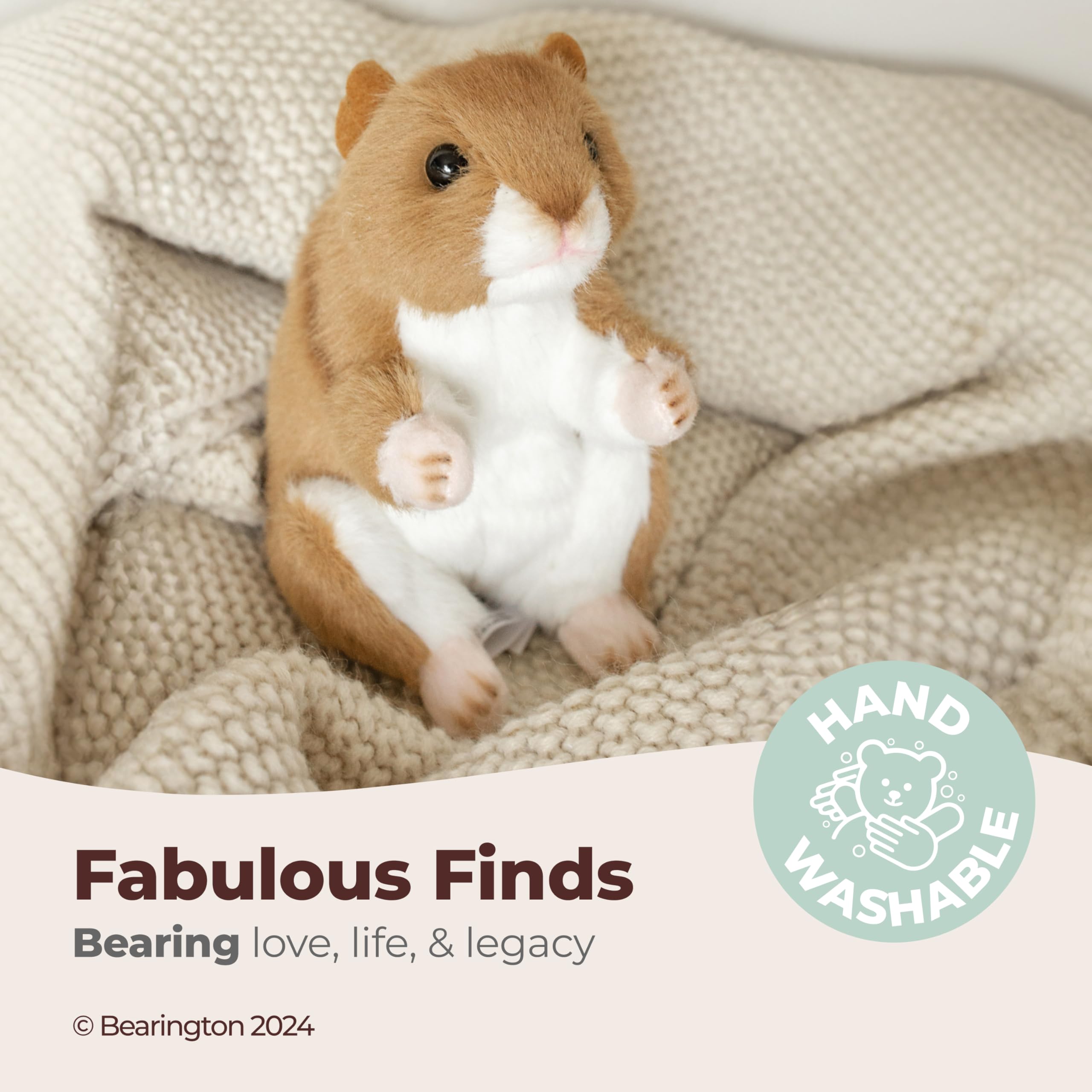 Bearington Collection Cheeks Stuffed Hamster: Adorable Plush Stuffed Hammy, Ultra-Soft 6โ Toy, Made with Premium Fill, Expressive Face and Natural Whiskers; Machine Washable, Gift for Animal Lovers