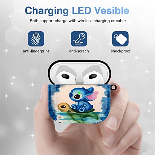 Airpods 3rd Generation Case (Not Fit Pro) - Wonjury Tortoise Protective Hard Airpods 3 Case Cover Women Girls with Keychain for Apple Airpod Gen 3 (2021) Charging Case, Stitch/Turtle