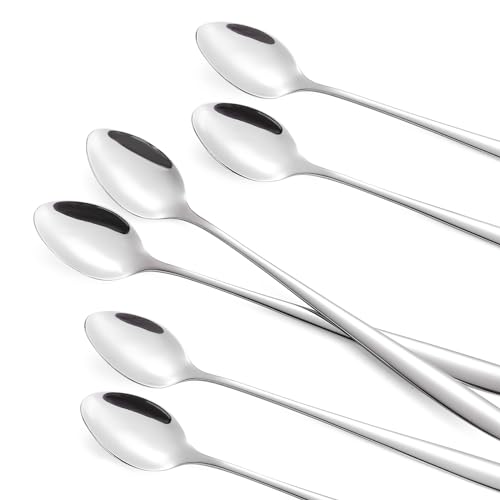 tiokin Long Handle Spoon, Iced Tea Spoons,7.8-Inch Coffee Spoon,Ice Cream Spoon, Stainless Steel TeaSpoons,Cocktail Stirring Spoon,Set of 6