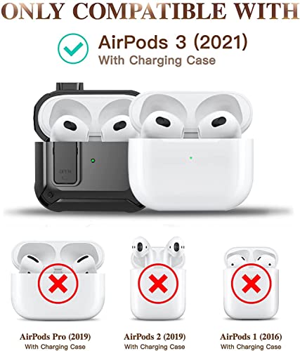 Airpods 3rd Generation Case Men Lock with Cleaning Kit, GARTOO Protective Cover with Cleaning Pen Compatible with Airpod 3rd Gen Case, Shockproof Rugged Shell for Air Pods 3 2021 Charging Case, Black