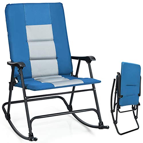 Giantex Camping Rocking Chair Fold-able Oversized with Padded Armrest and Seat Folding Lawn Chair 350 lbs Weight Capacity for Outdoor, Patio, Lawn, Backyard, Garden Portable Chair (1, Blue)