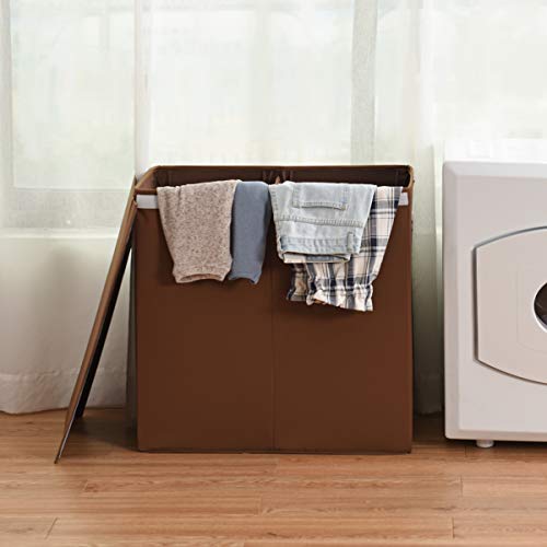 Giantex Double Laundry Hamper Clothes Organizer W/Magnetic Lid & Removable Liners Bags Built-in Handles, Separate Compartments and Easy Transport for Bathroom Bedroom Utility Room (Coffee)