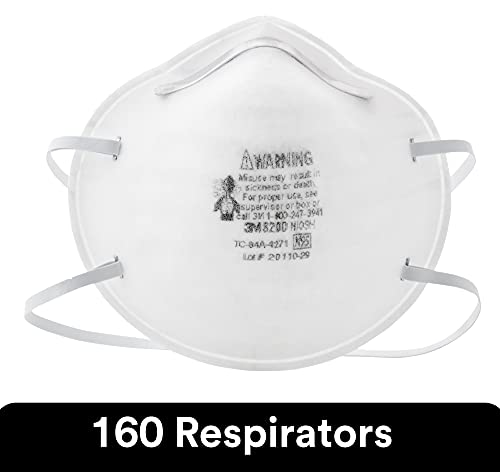 3M N95 Particulate Respirator 8200, 160/Case, Disposable, Sweeping, Sanding, Grinding, Sawing, Bagging, Dust, 8 Packs of 20 Respirators
