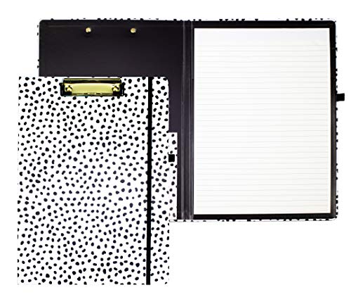Steel Mill & Co Cute Clipboard Folio with Refillable Lined Notepad and Interior Storage Pocket, Black and White Padfolio for Work, Black Dots