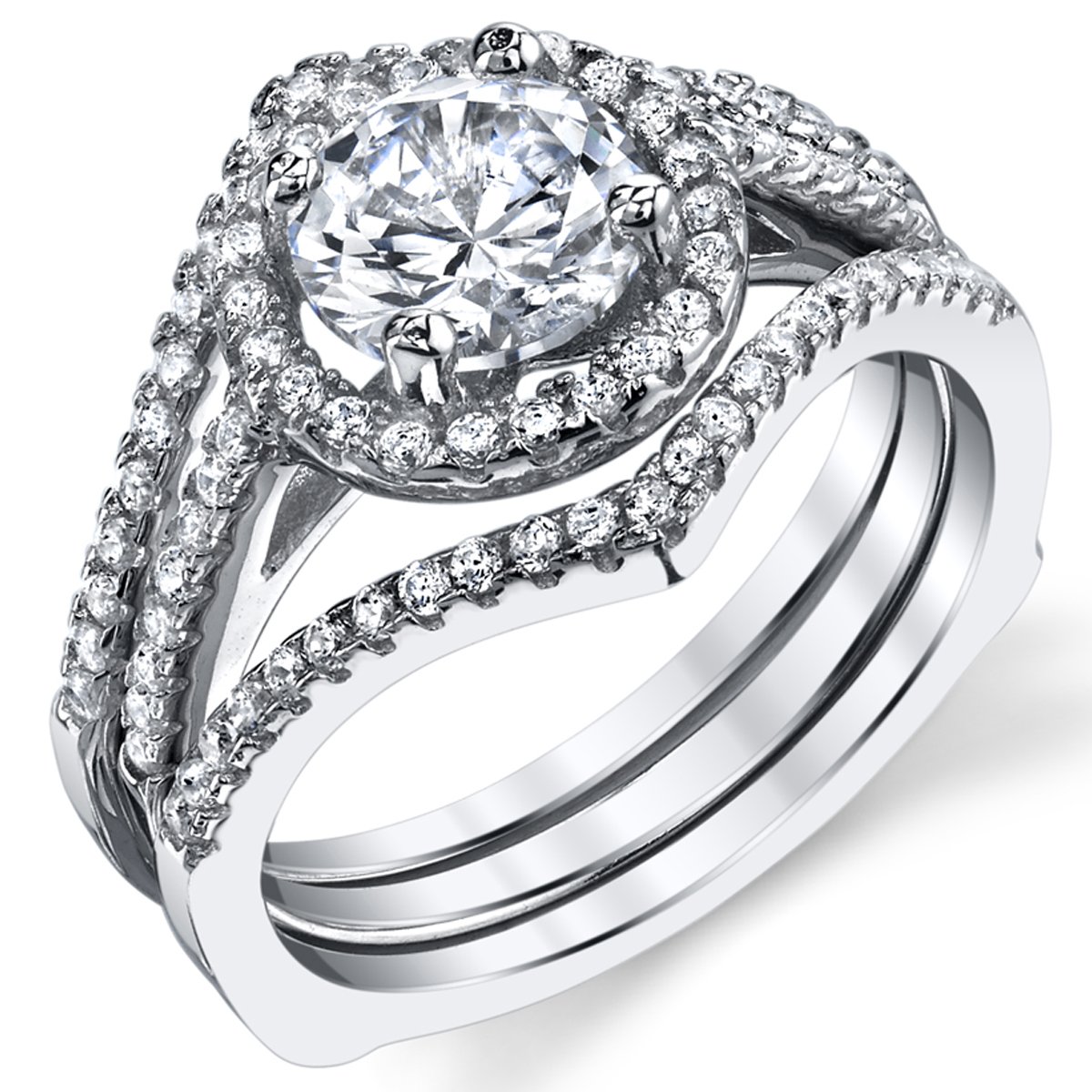 3 in 1 Sterling Silver Engagement Ring Bridal Set Band with 1 Carat Round-Cut Cubic Zirconia CZ 8