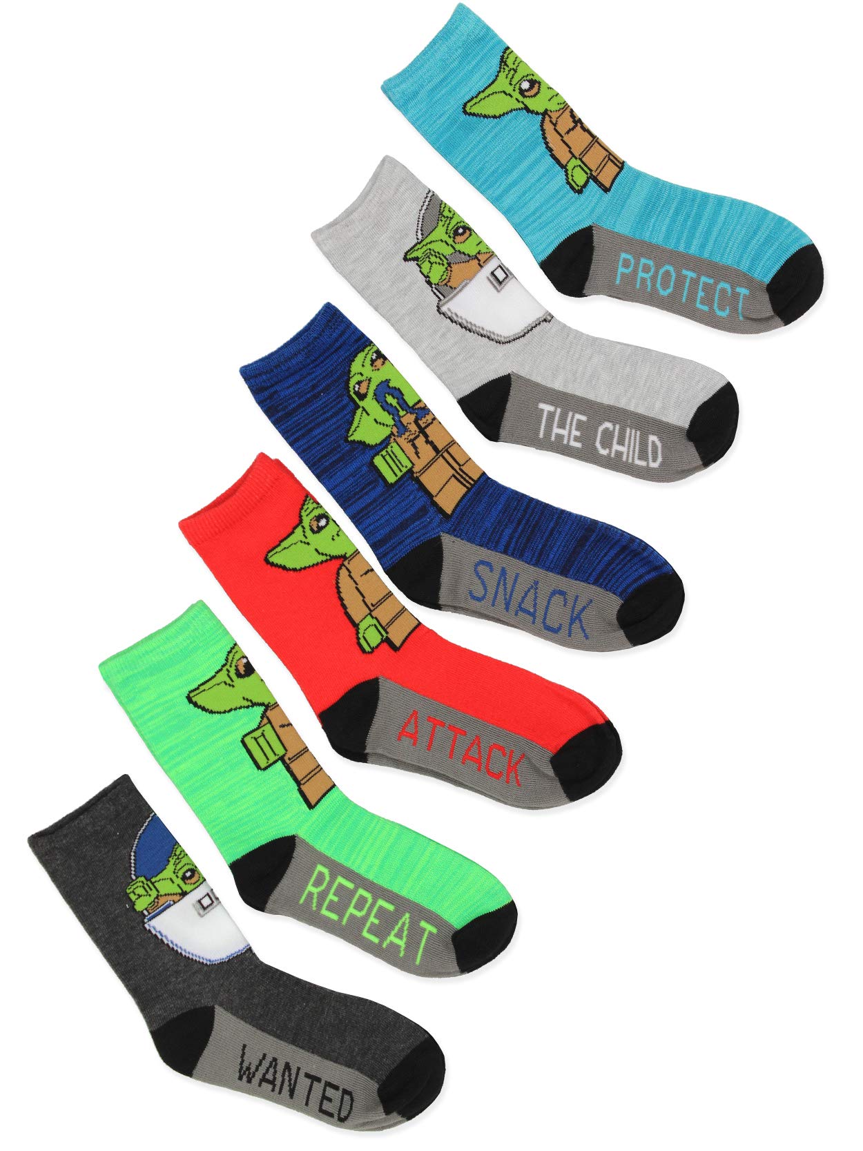 LEGO Star Wars Baby Yoda Kids Toddler 6 pack Crew Socks Set (Small (4-6), Multi)