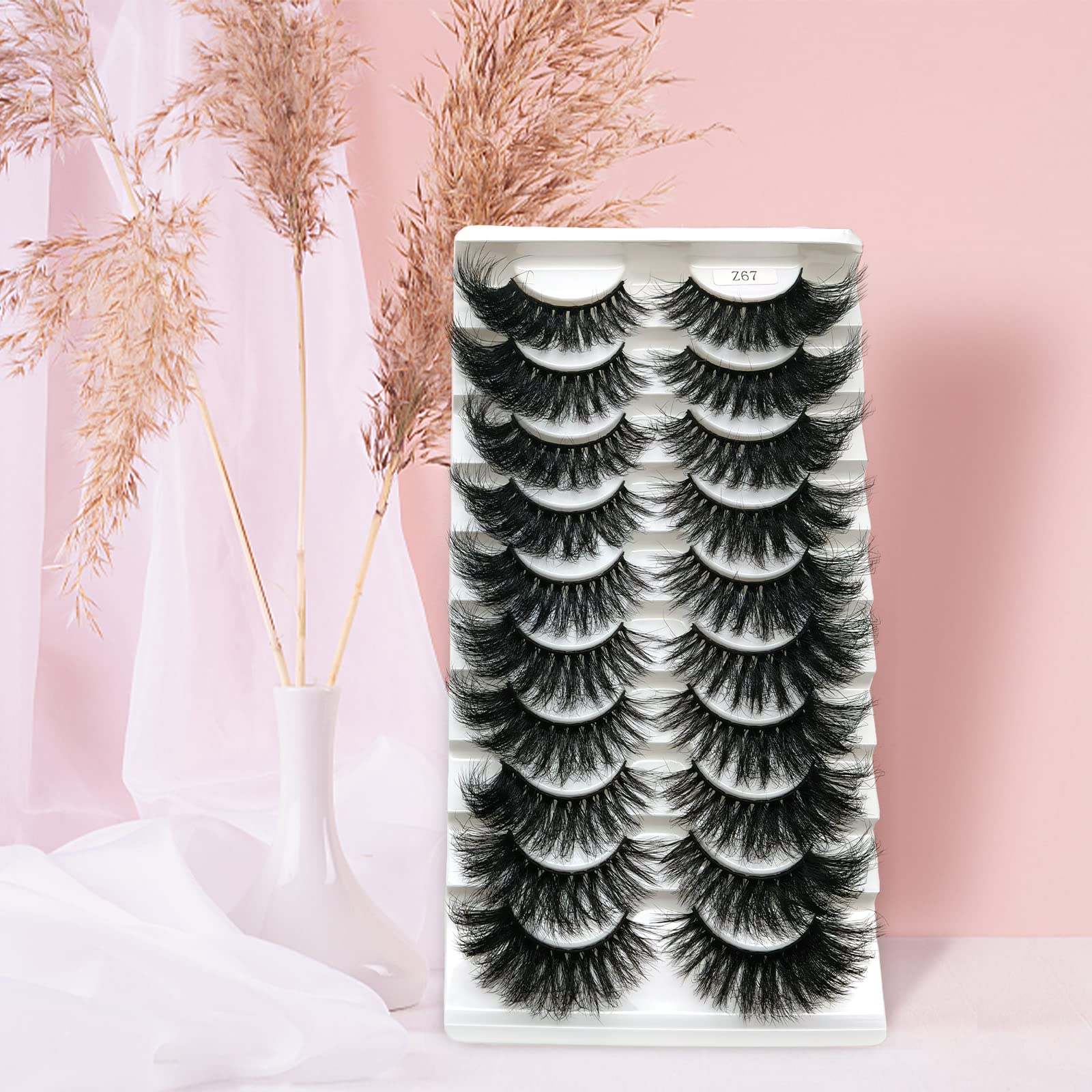 20mm False Eyelashes Cat-Eye Fluffy Mink Lashes, Faux Mink Eyelashes 10 Pairs, 8d Dramatic Long Thick Volume Fake Eyelashes(Z67)