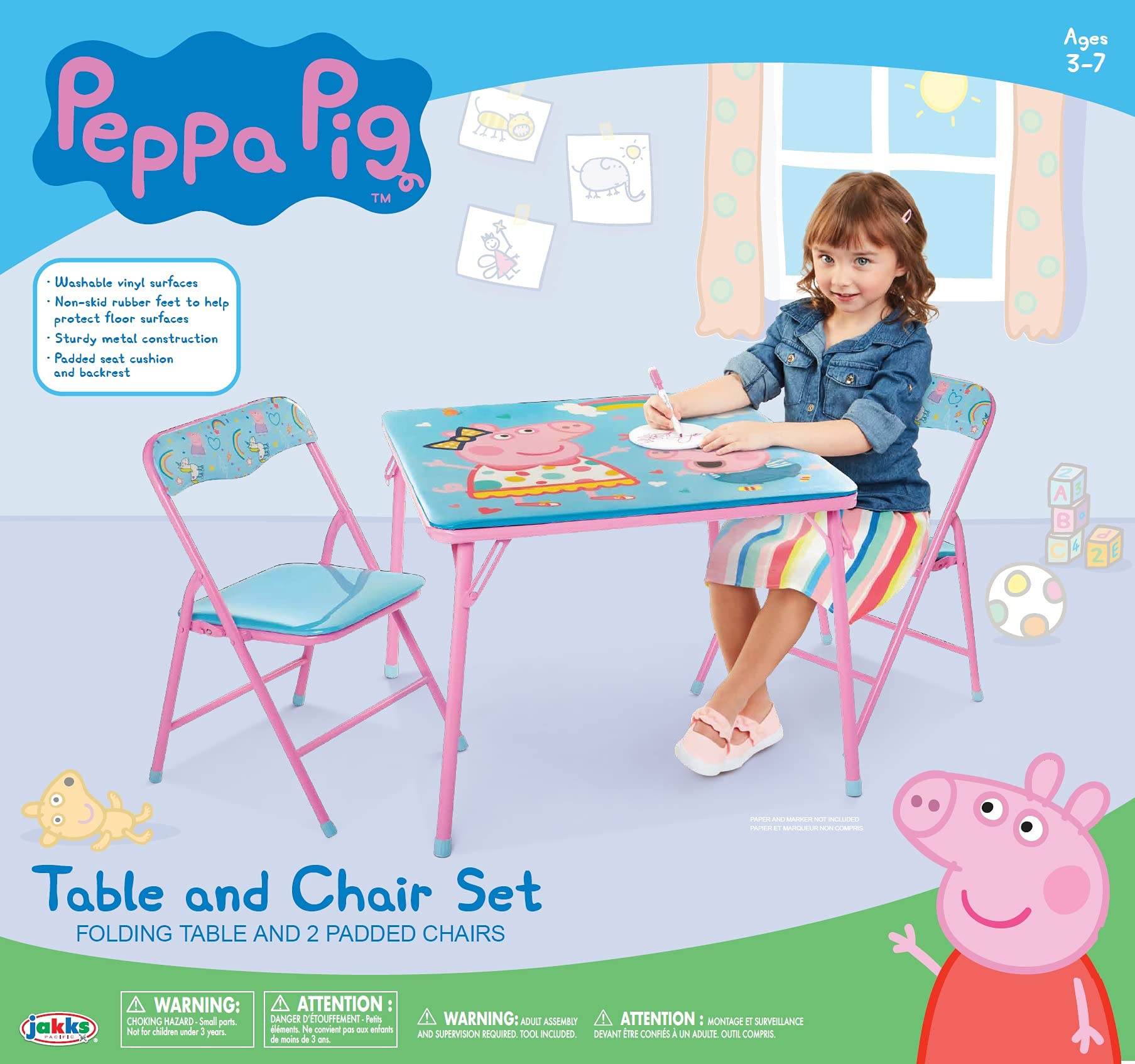 Peppa Pig Kids Table & Chairs Set - 3Piece Child Furniture (2 Padded Chairs & One Table 24"X 20"H) Activity Set Best for Playing, Reading, Eating, Art, Play Room, For Ages 3-7