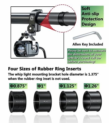 ATV Whip Light Mount, Sturdy Aluminum Alloy Whip Flag Mount, 360° Rotating Adjustable Light Bar Mount for ATV Motorcycle 0.75"/0.875"/1"/1.125"/1.26"/1.375" Tubular Bars and Handlebars (1 pc Black)