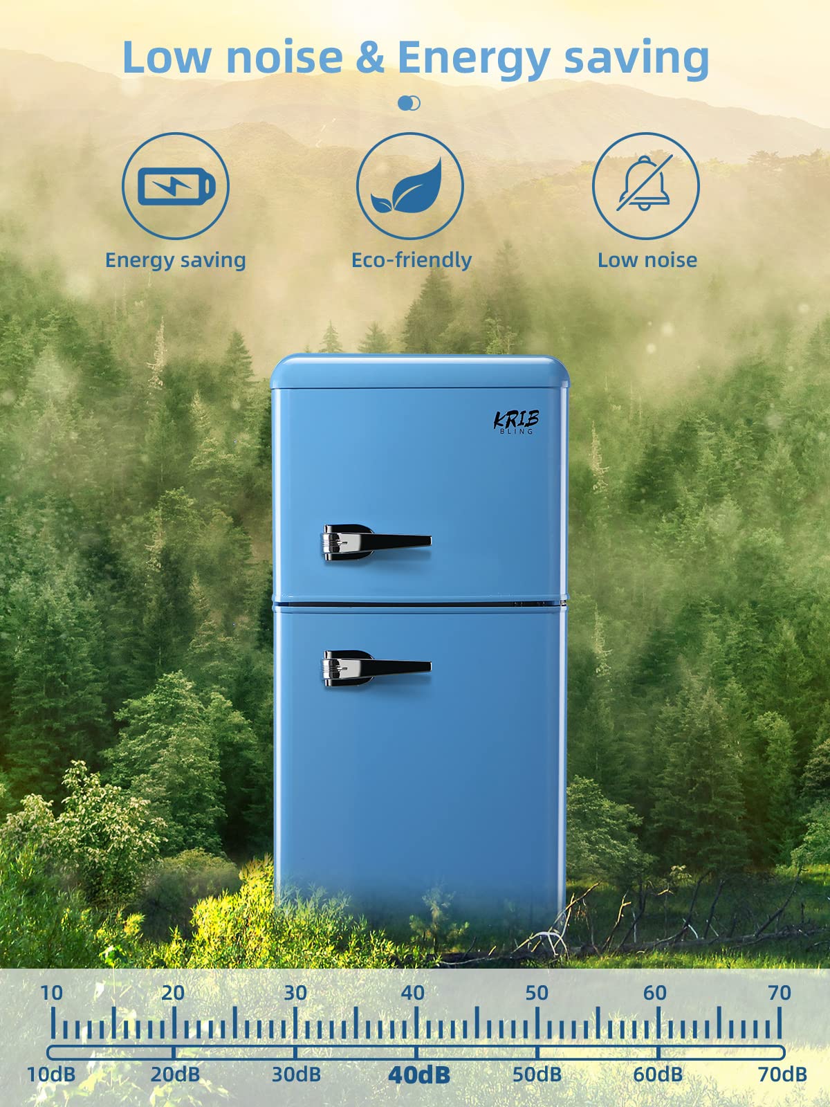 KRIB BLING Compact Refrigerators with Freezer on Top, Mini Fridge with 7- Level Adjustable Thermostat, Small Refrigerator for Apartment, Office, Camping, Blue