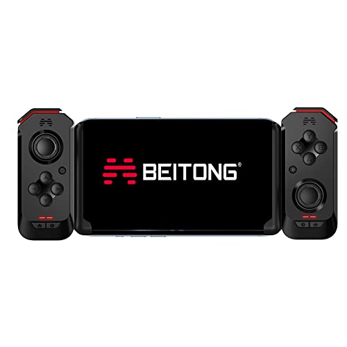 BEITONG H2 Bluetooth Wireless Game Controller, Single and Dual Switchable Phone Gamepad with Button Custom Function Press Gun Intelligently Support EMUI/Magic UI system/Android/iPhone (H2, Black&Red)
