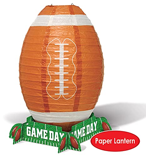 Beistle 2 Piece Football Paper Lanterns Table Centerpiece Decorations – Sports Theme Game Day Party Supplies, 11", Green/White/Brown