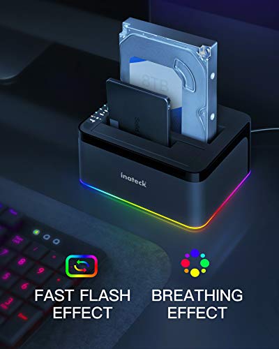 Inateck RGB SATA to USB 3.0 Hard Drive Docking Station with Offline Clone, for 2.5 and 3.5 Inch HDDs and SSDs, UASP Supported, Black SA02003