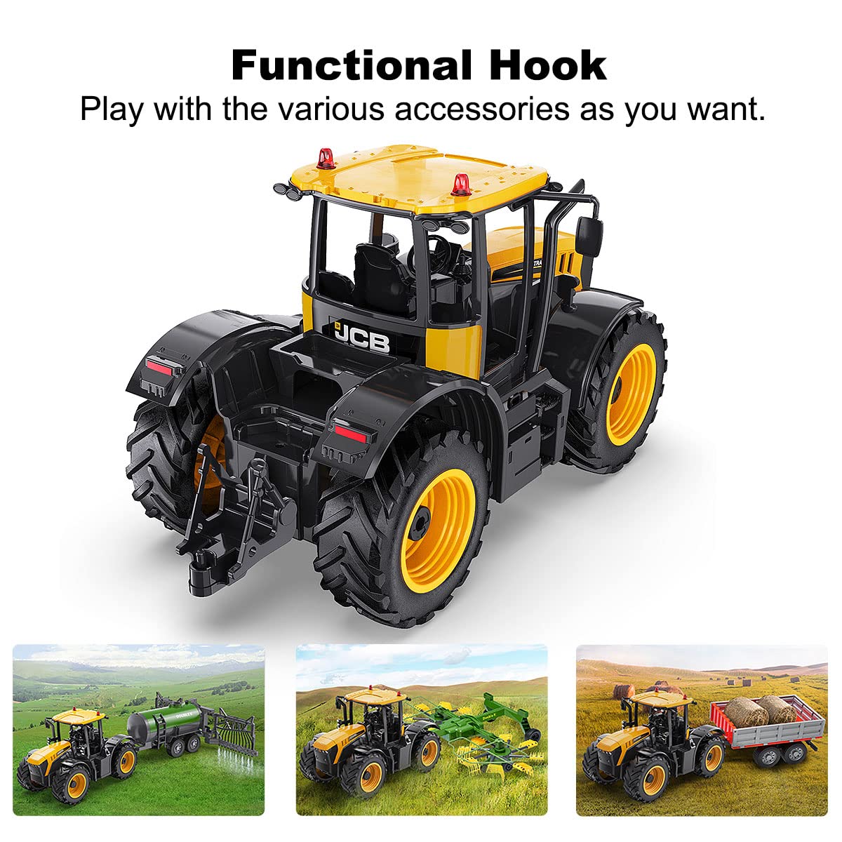 Dollox RC Farm Tractor Toy 1/16 Scale Construction Farmer Truck 2.4G Hobby Remote Control Engineering Vehicle with High Simulation Lights and Sounds, Tractor Toys Car for Kids & Adults