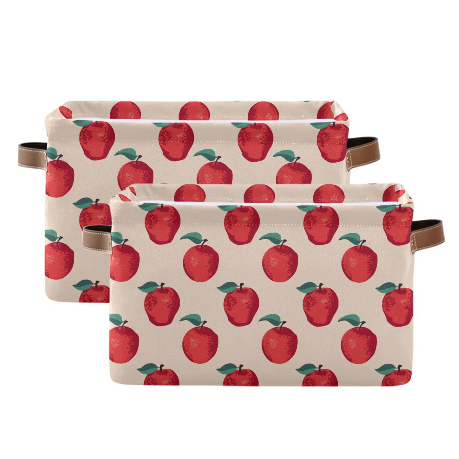 YEGAME Storage Basket Summer Apples Rectangular Collapsible Canvas Shelves Storage Bins with Leather Handles for Shelves Home Closet Bedroom Living Room, 2Pack