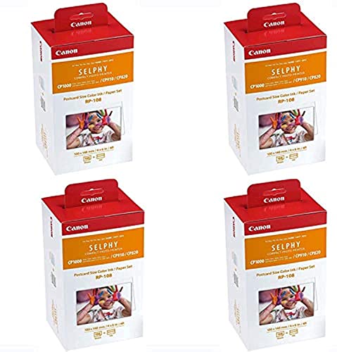 Canon 4 x RP-108 4x6 Paper/Ink, 108 Sheets for SELPHY CP820 CP910,CP1200 CP1300