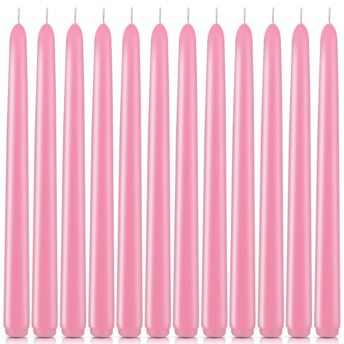 Amykite 12Pack Taper Candles - 10" Tall, Premium Unscented Dinner Candles, Burning 8 Hours, for Home Decor, Weddings, Holidays, and Parties (Pink)