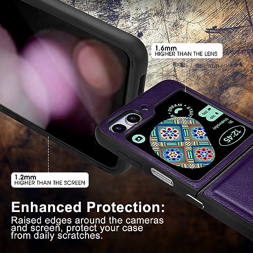 Belemay for Samsung Galaxy Z Flip 5 Case-Genuine Leather+Soft TPU Bumper-Protective Slim Cover-Shockproof Samsung Z Flip5 Phone Case Compatible with Samsung Galaxy Z Flip 5 (5G 2023)-Royal Purple