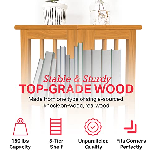 Stony Edge Folding Corner Shelf Easy Assembly - 51βx12.5βx12.5β 5 Tiers - Perfect Wooden Corner Bookshelf Organizer for Books and Decorative Items. (Honey Oak)