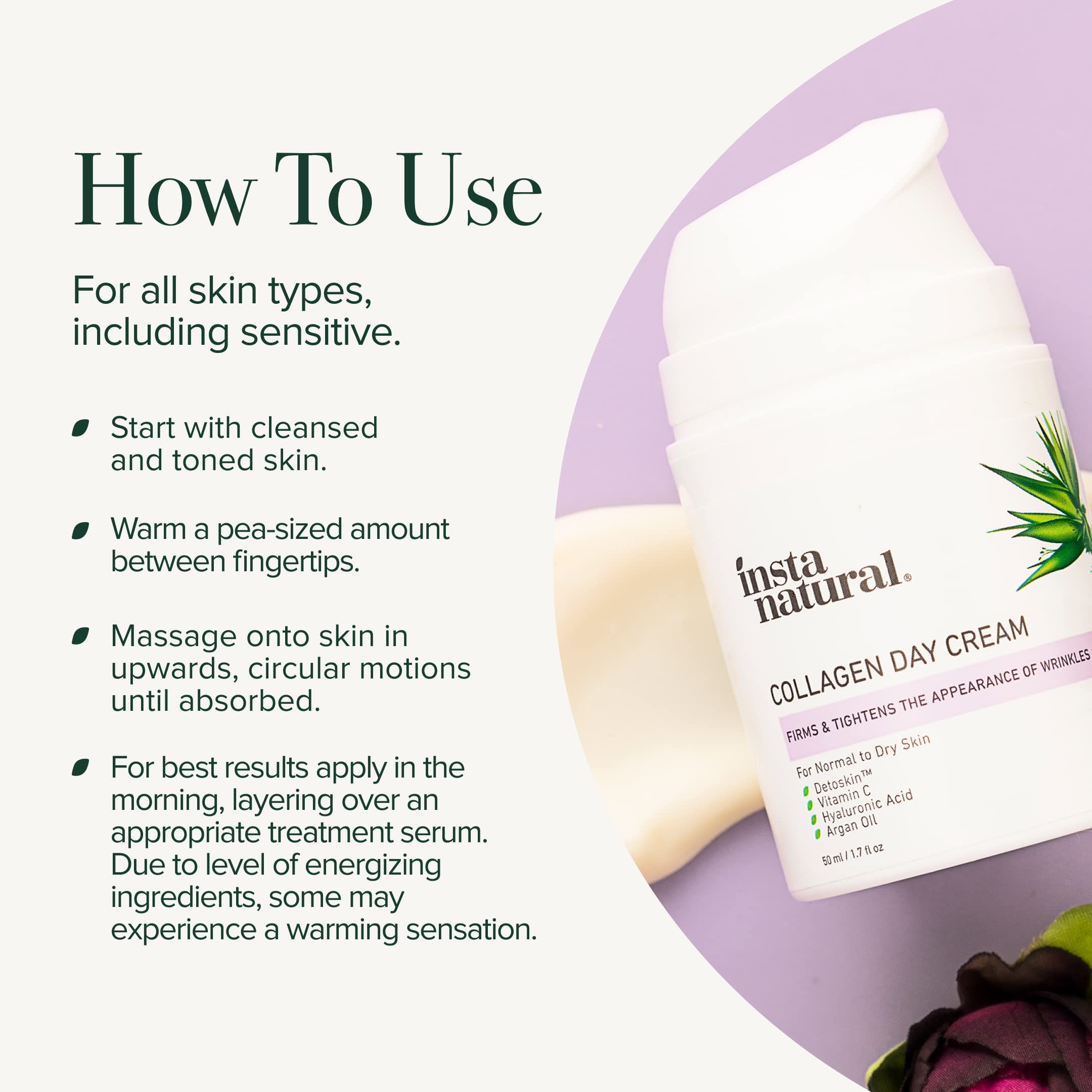 InstaNatural Collagen Face Cream, Daytime Collagen Moisturizer for Face, Anti Aging Cream with Vitamin C, Hyaluronic Acid and Argan Oil