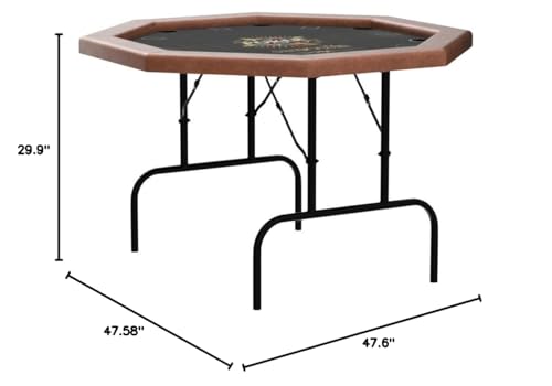 SereneLife 8- Player Octagonal Foldable Poker Table, Casino Leisure Texas Holdem Table, w/ water Resistant Cushioned Rail, 8 Cup Holders, Brown Felt Surface, Black Jack Board & Family Games (Black)