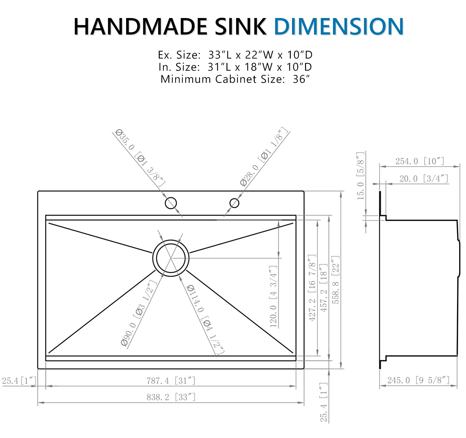 33 inch Drop in Workstation Kitchen Sink, Doirteal 33x22x10 Inches 16 Gauge Stainless Steel Topmount Stainless Steel Single Bowl Workstation Kitchen Sinks BL20