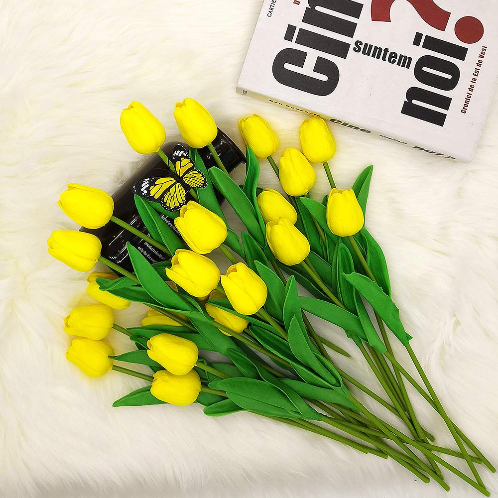 20PCS Artificial Tulips Flowers,Real Touch Tulips Fake PU Plant Great for Wedding Party Home Room Decoration