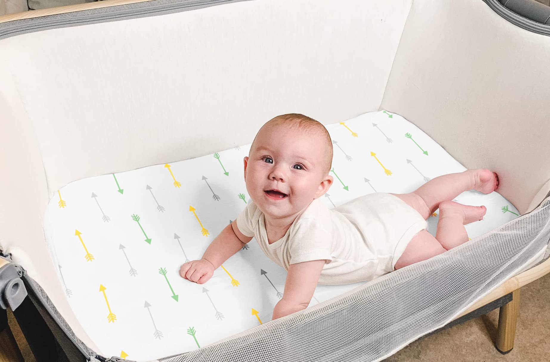 Pack n Play Sheets – Premium Pack and Play Sheets 4 Pack – 100% Super Soft Jersey Knit Cotton Playard Mattress Sheets – Portable Playpen Fitted Play Yard Mini Crib Sheet for Boy & Girl (24 x 38 x 5)
