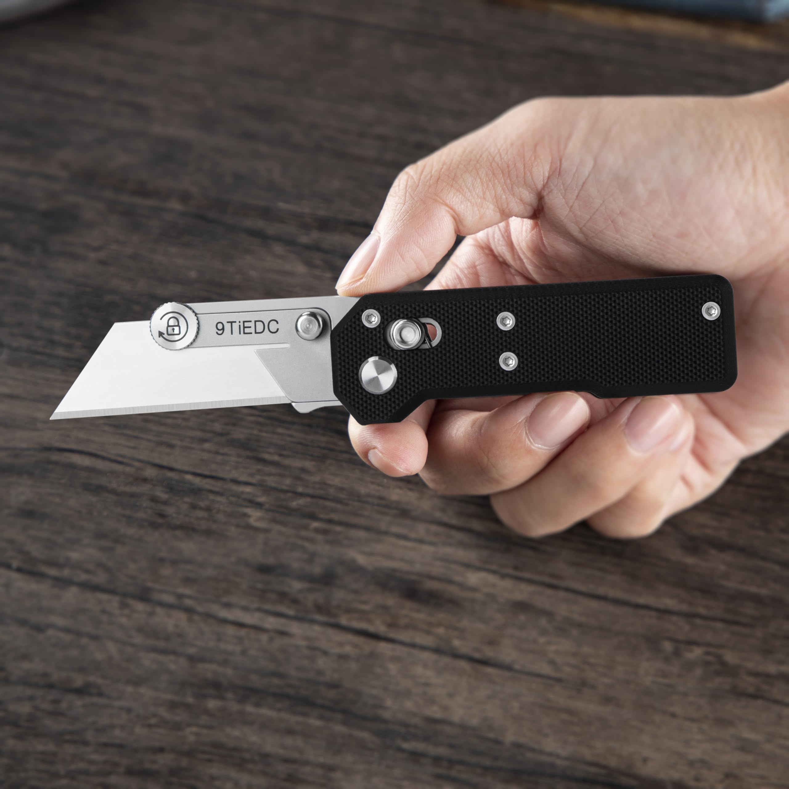 9TiEDC Folding Utility Knife,G10 Handle Heavy Duty Safety Box Cutter,Razor Knife & EDC Pocket Knife with Extra 10PC Blades,Perfect for Household Tools,Office,Factory,Outdoor Use.